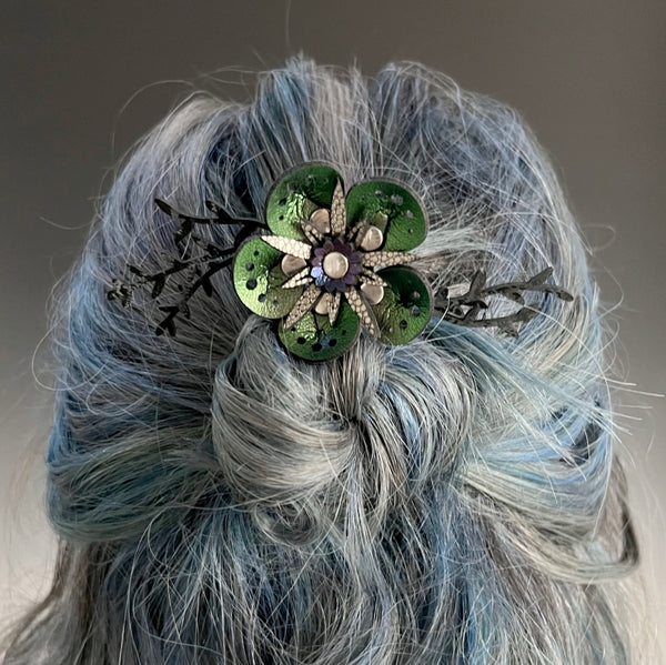Flower Hair Pin - Iridescent Vegan Leather Flower Hair Pin – Mohop