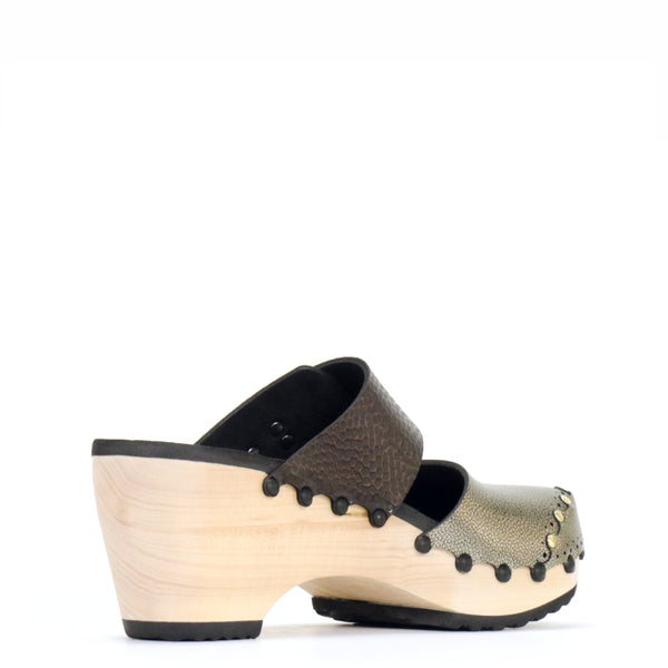 Tall Clog Closed Toe Mule in Gold and Espresso - Vegan Clogs - Made in ...