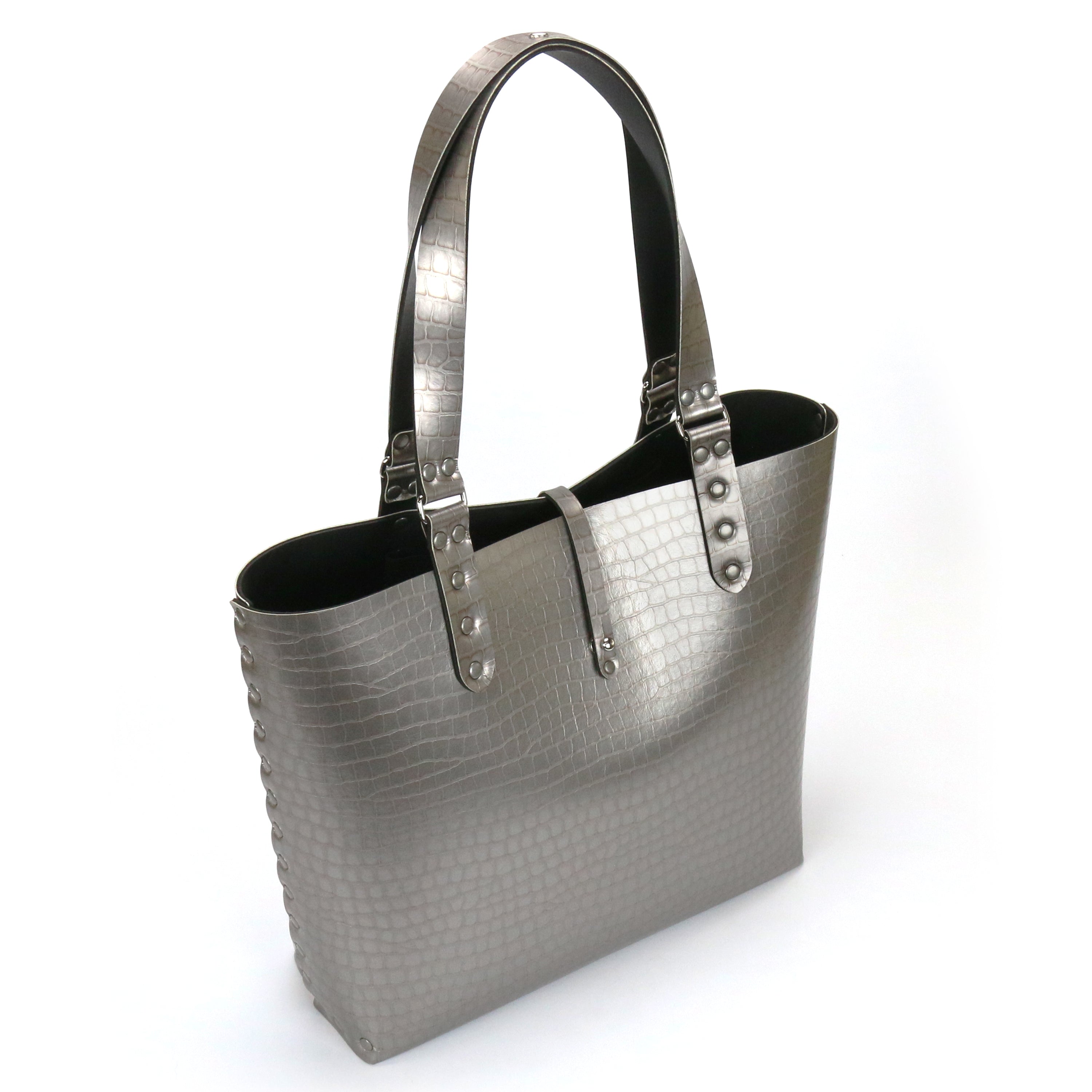 Crocodile Tote - Silver Crocodile Tote Bag - Vegan - Made in USA – Mohop