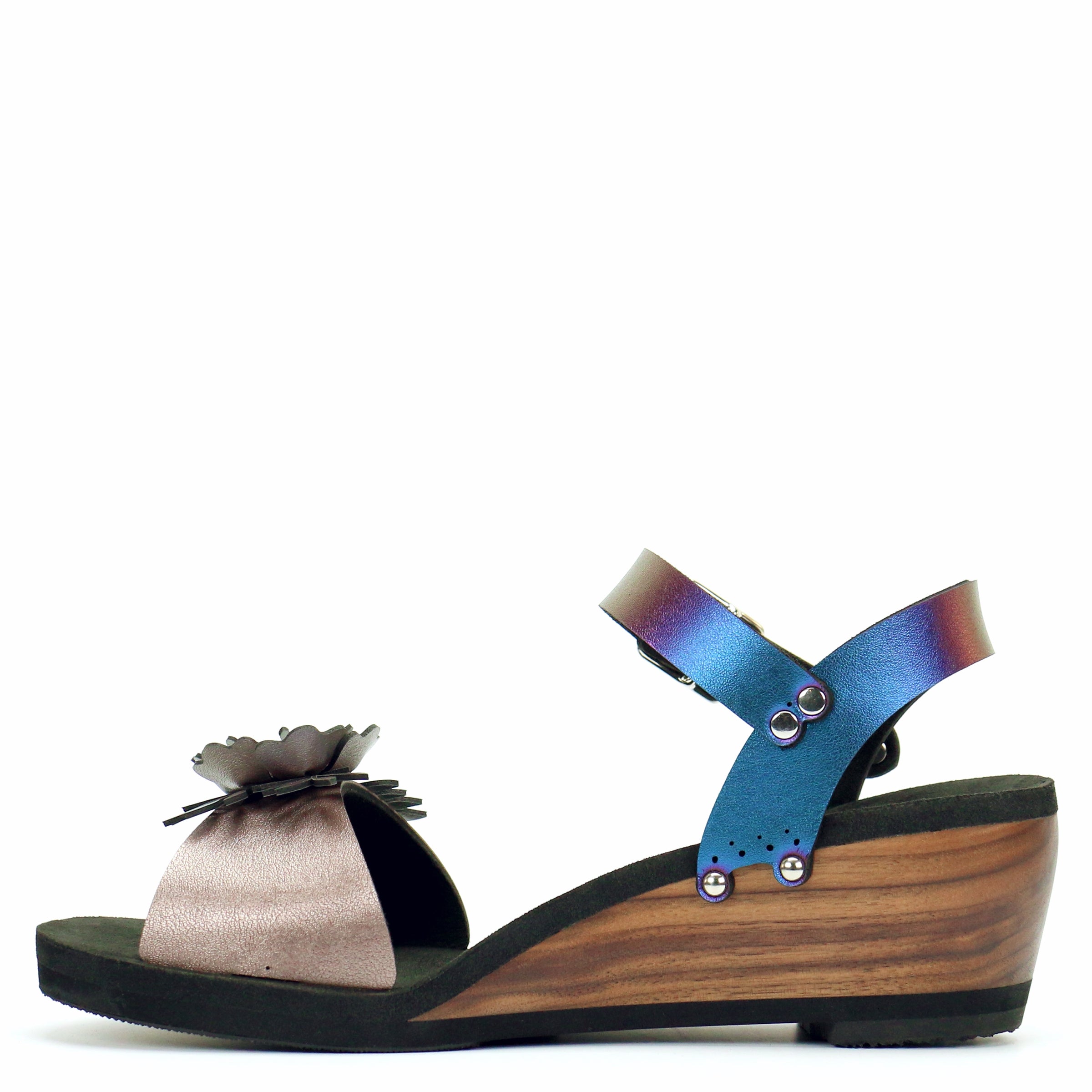 Mid Wedge Flower Toe Ankle in Rose and Peacock - Vegan - Made in USA ...